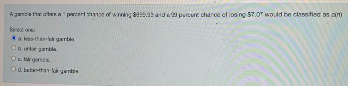 Solved A gamble that offers a 1 percent chance of winning | Chegg.com