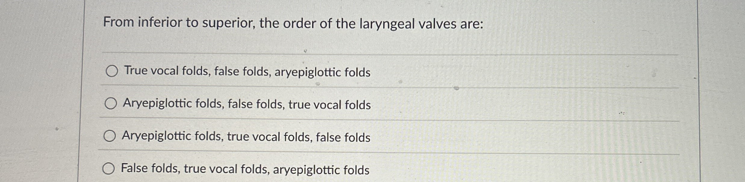 Solved From inferior to superior, the order of the laryngeal | Chegg.com