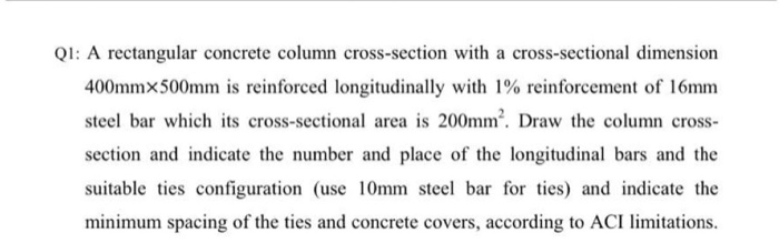 Solved QI: A rectangular concrete column cross-section with | Chegg.com