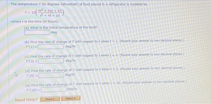 Solved The temperature T (in degrees Fahrenheit) of food | Chegg.com
