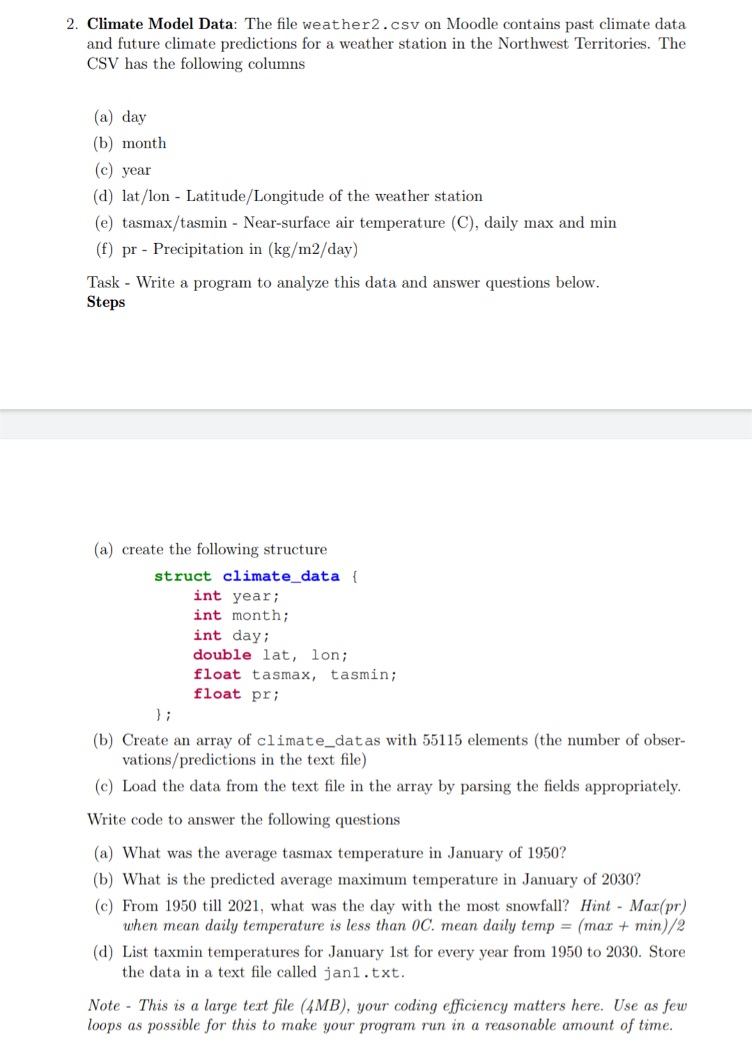 2. Climate Model Data: The file weather2 . csv on | Chegg.com