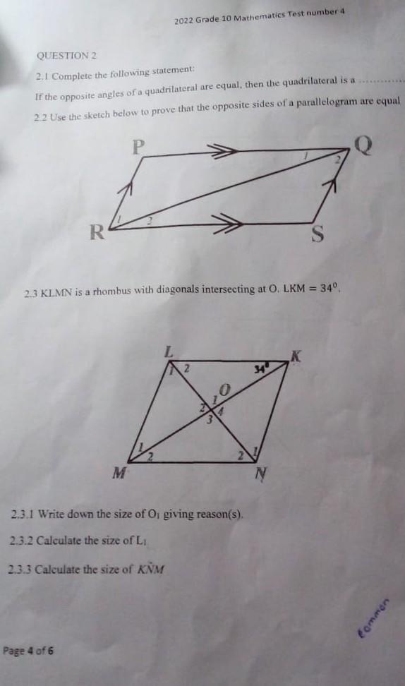 Solved QUESTION:2 2.1 Complete the following statement: If | Chegg.com