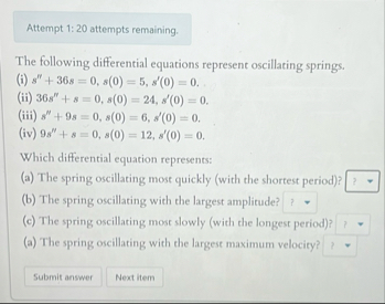 Solved Attempt 1:20 ﻿attempts remaining.The following | Chegg.com