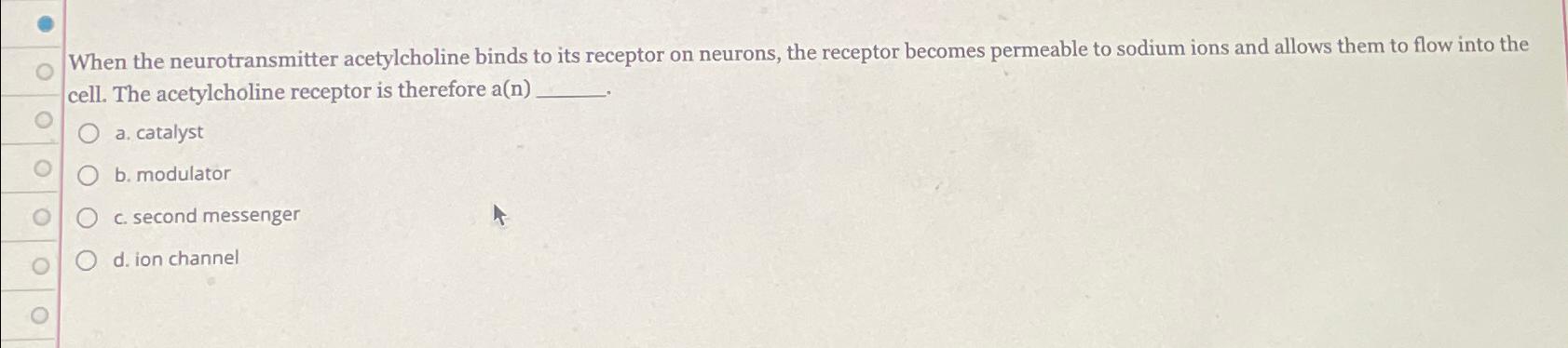 Solved When the neurotransmitter acetylcholine binds to its | Chegg.com