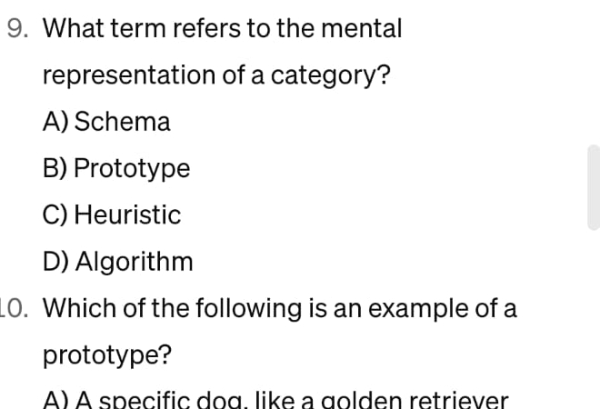 Solved What term refers to the mental representation of a | Chegg.com