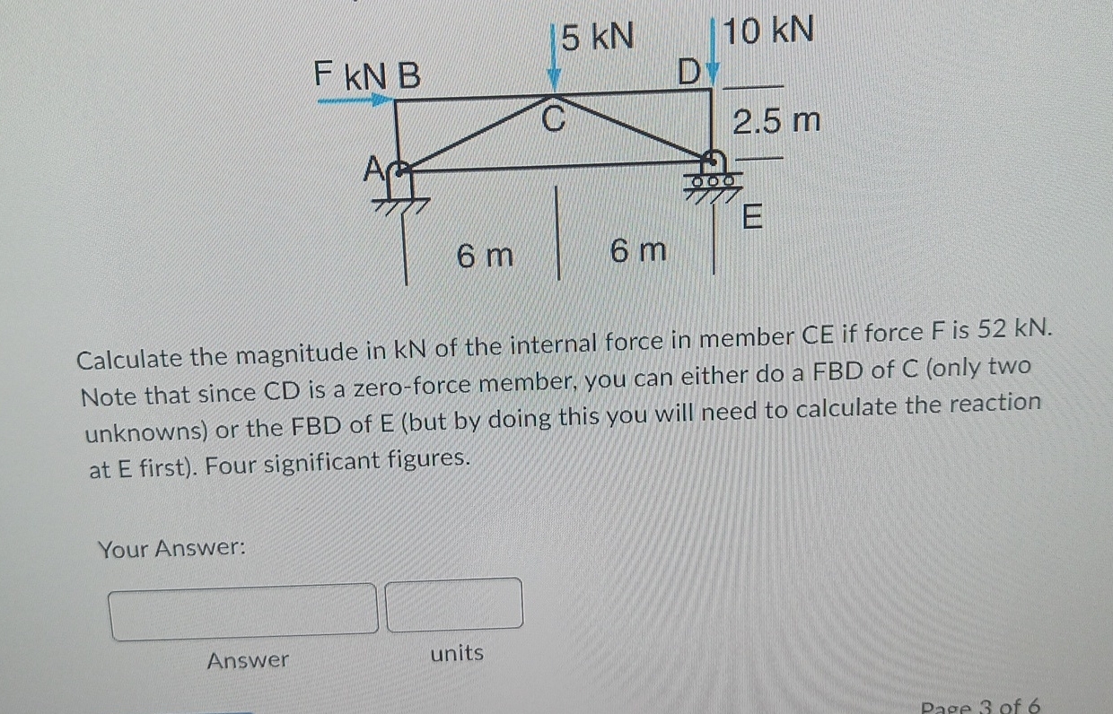 Solved Calculate the magnitude in kN ﻿of the internal force | Chegg.com