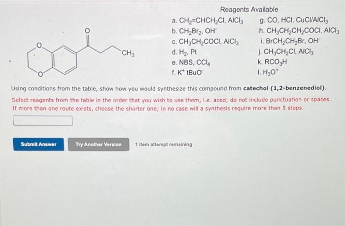 Solved Reagents Available a. CH2=CHCH2Cl,AlCl3 g. | Chegg.com