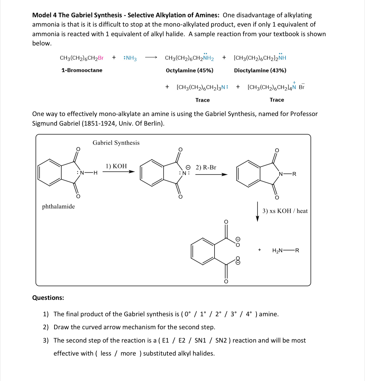 Solved Model 4 ﻿The Gabriel Synthesis - ﻿Selective | Chegg.com