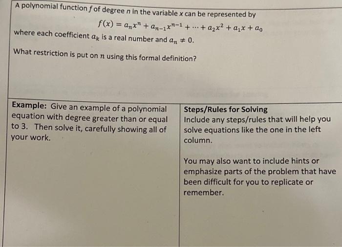 Solved A polynomial function f of degree n in the variable x | Chegg.com