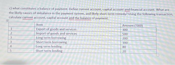 Solved c) what constitutes a balance of payment. Define | Chegg.com