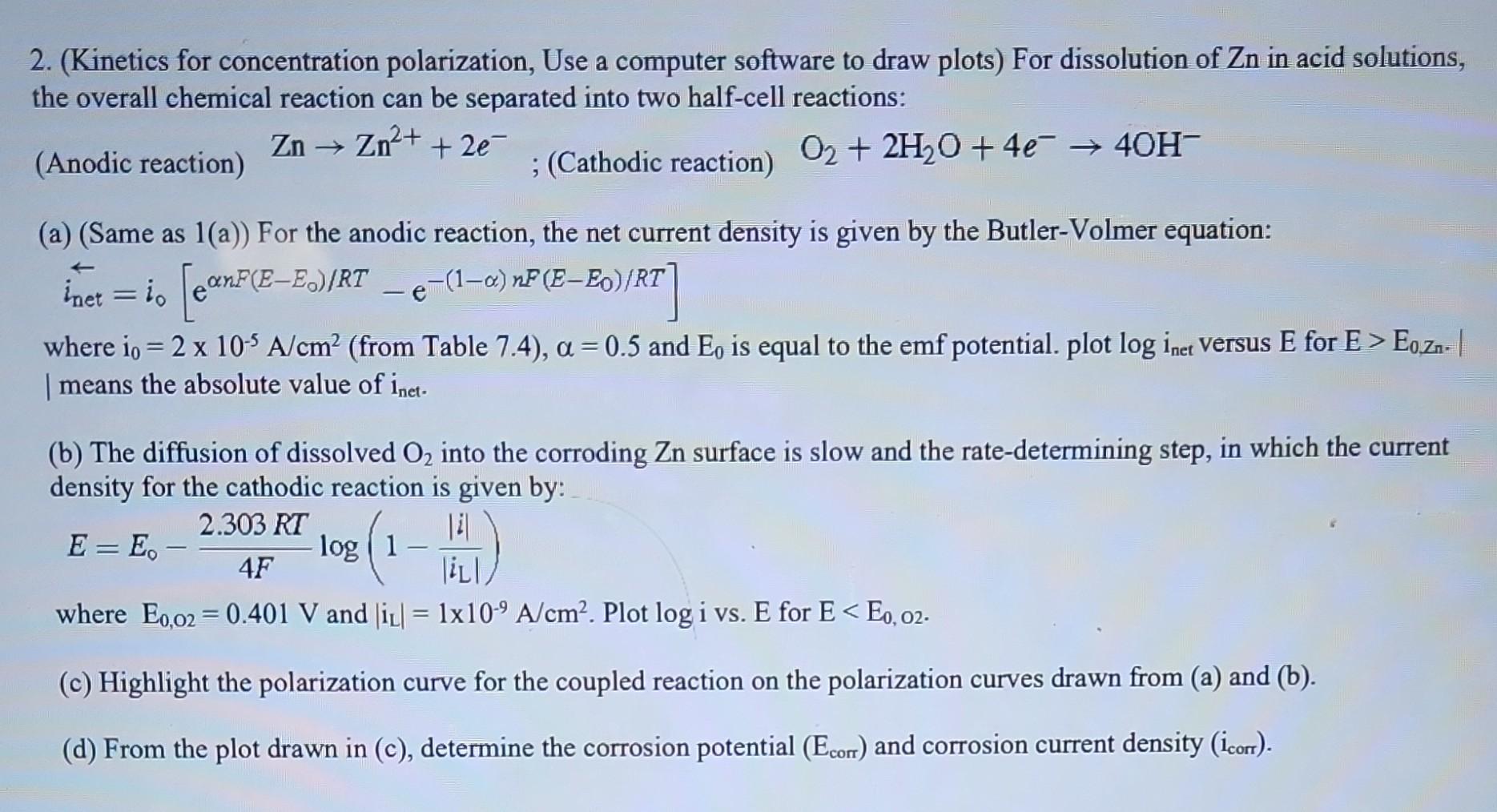 2. (Kinetics for concentration polarization, Use a | Chegg.com
