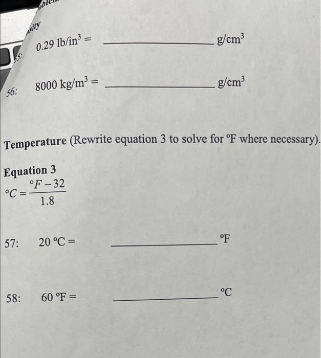 Solved Temperature (Rewrite equation 3 to solve for ∘F where | Chegg.com