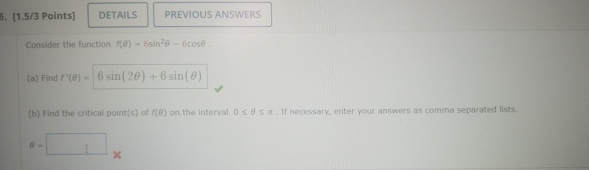 Solved 1.5/3 Points] Consider the function | Chegg.com