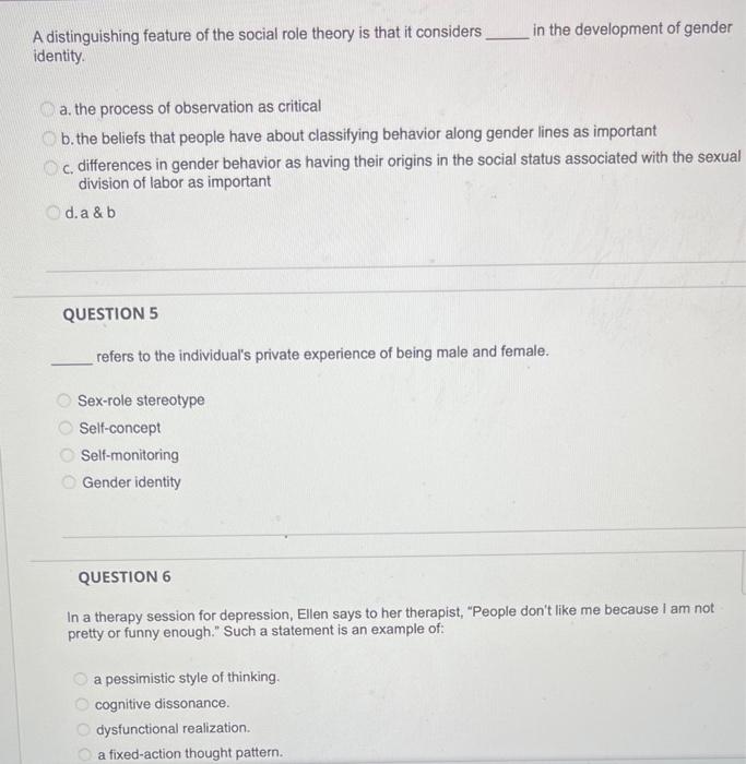 Solved A distinguishing feature of the social role theory is | Chegg.com