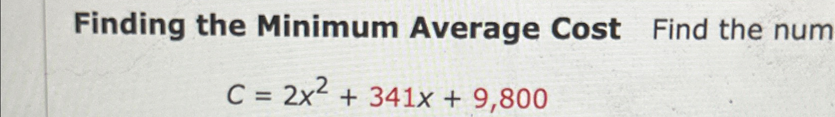 Solved Finding the Minimum Average Cost Find the | Chegg.com