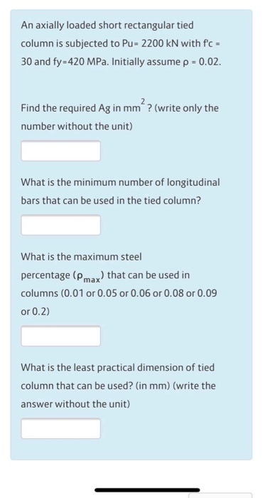 Solved An axially loaded short rectangular tied column is | Chegg.com