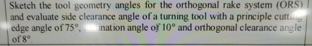 Solved Sketch the tool geometry angles for the orthogonal | Chegg.com