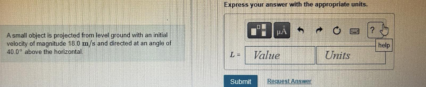 Solved A small object is projected from level ground with an | Chegg.com