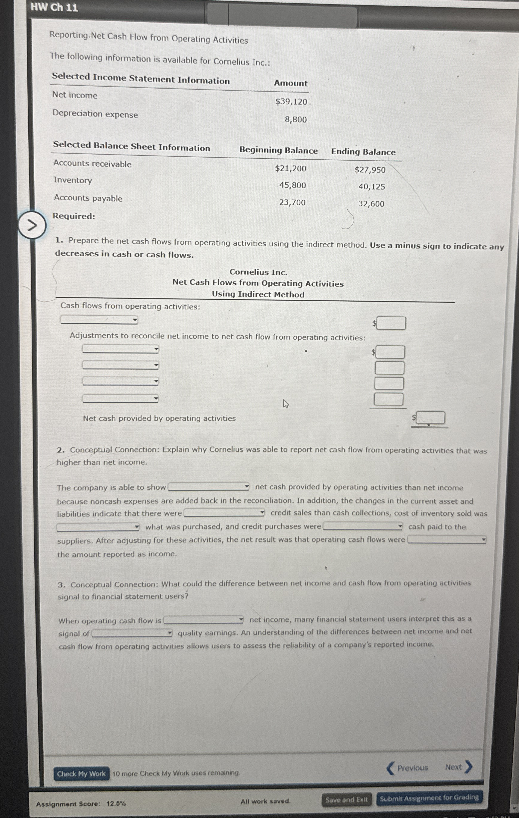 Solved HW Ch 11Reporting.Net Cash Flow from Operating | Chegg.com