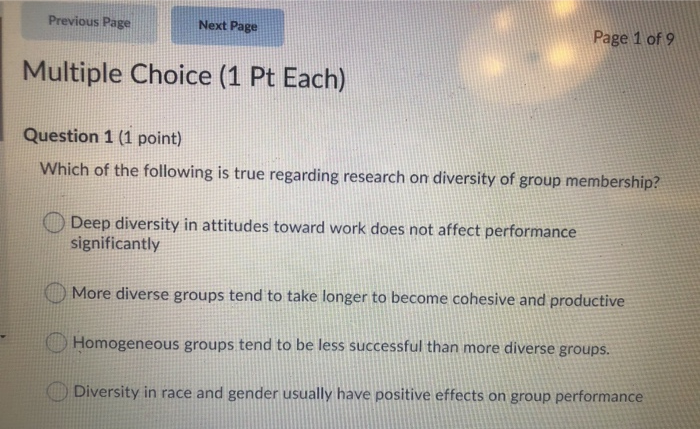 Solved Previous Page Next Page Page 1 of 9 Multiple Choice | Chegg.com