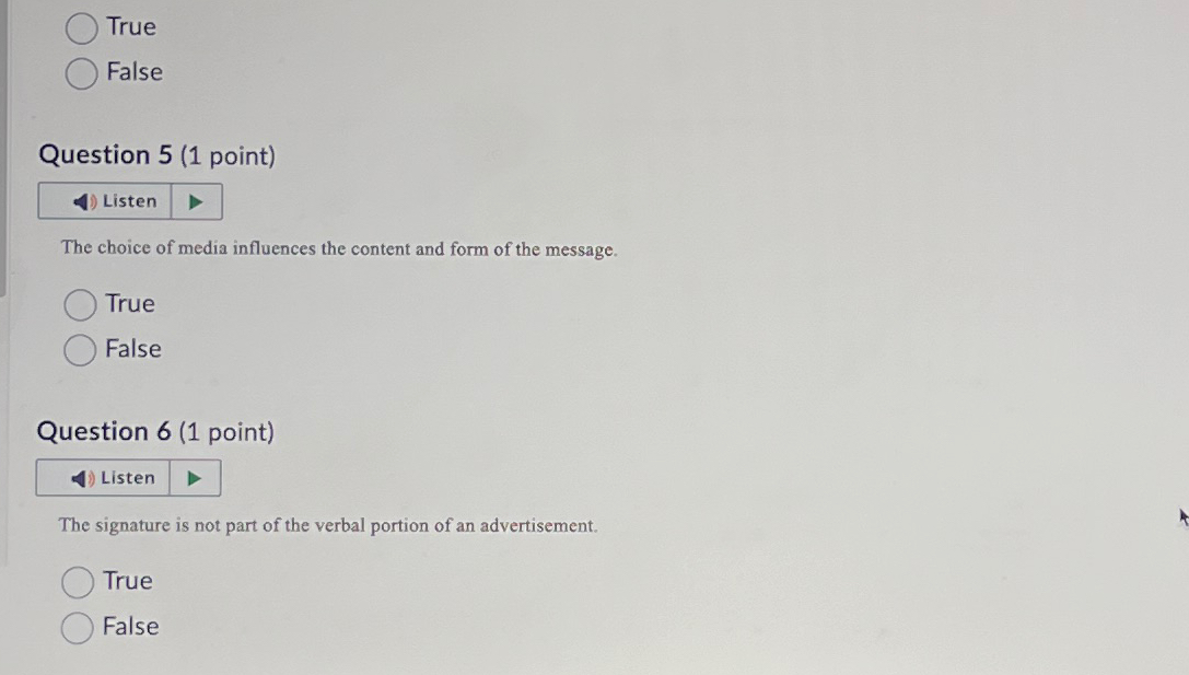 Solved TrueFalseQuestion 5 (1 ﻿point)ListenThe choice of | Chegg.com