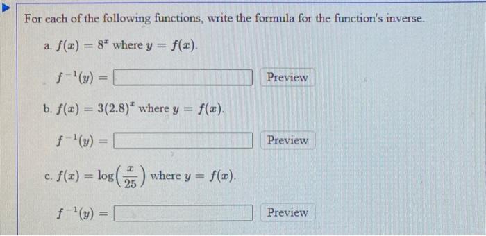 Solved For each of the following functions, write the | Chegg.com