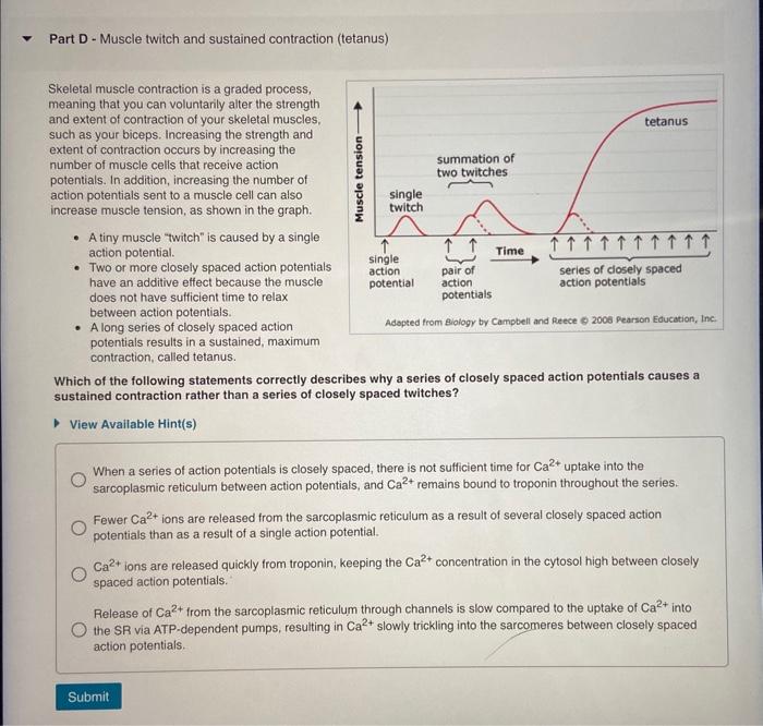 Solved Part D - Muscle twitch and sustained contraction | Chegg.com