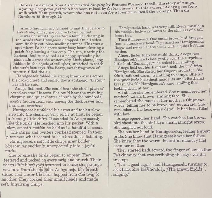 Here is an excerpt from A Brown Bird Singing by | Chegg.com