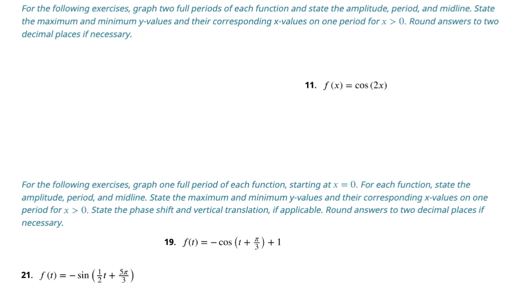For the following exercises, graph two full periods | Chegg.com