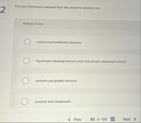 Solved The two hormones released from the posterior | Chegg.com