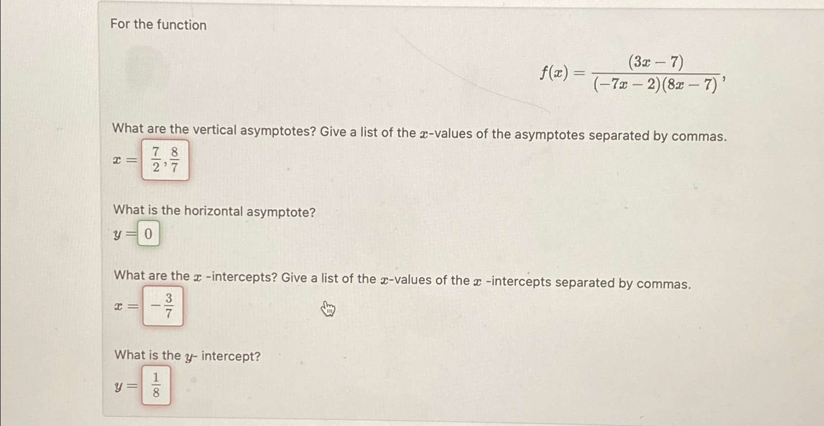 Solved For the functionf(x)=(3x-7)(-7x-2)(8x-7)What are the | Chegg.com