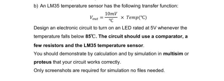 Solved b) An LM35 temperature sensor has the following | Chegg.com