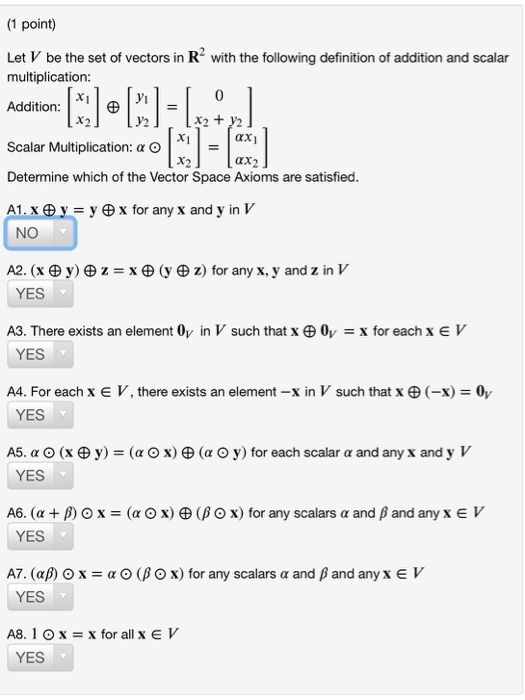 Solved (1 point) Let V be the set of vectors in R2 with the | Chegg.com