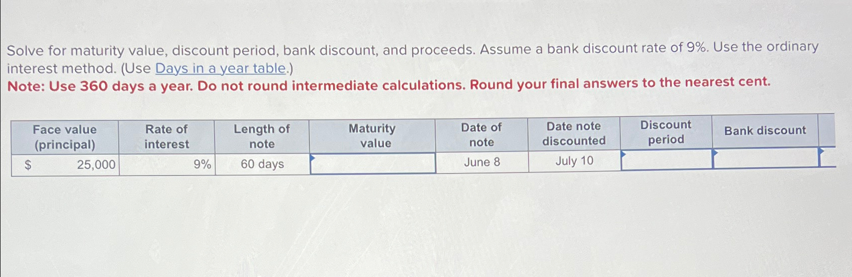 Solved Solve for maturity value, discount period, bank | Chegg.com