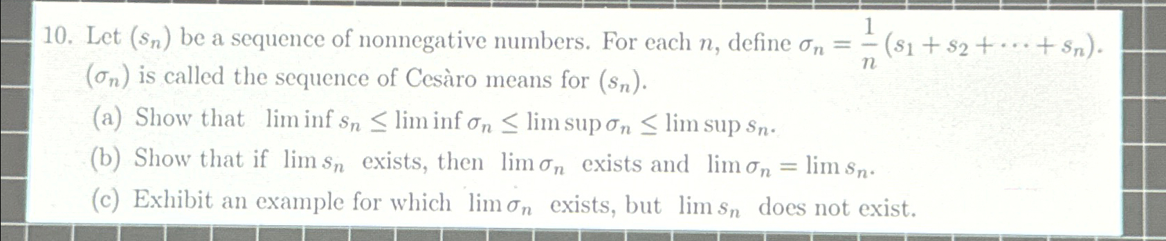 Solved Let (sn) ﻿be a sequence of nonnegative numbers. For | Chegg.com