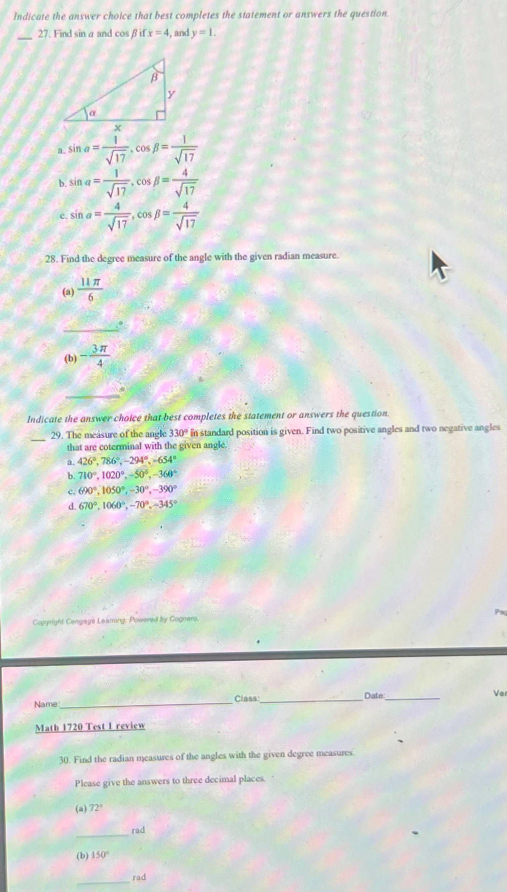 Solved 27. ﻿Find sina ﻿and cosβ ﻿if x=4, ﻿and y=1.28. ﻿Find | Chegg.com