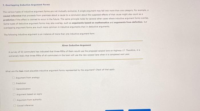 Solved 7. Overlapping Inductive Argument Forms The various | Chegg.com