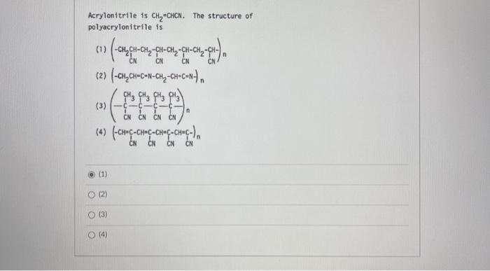 Solved Acrylonitrile is CH2-CHON. The structure of | Chegg.com