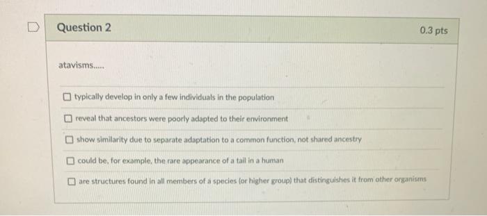 Solved atavisms. typically develop in only a few individuals | Chegg.com
