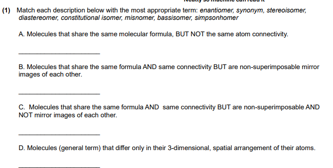 Solved (1) ﻿Match each description below with the most | Chegg.com
