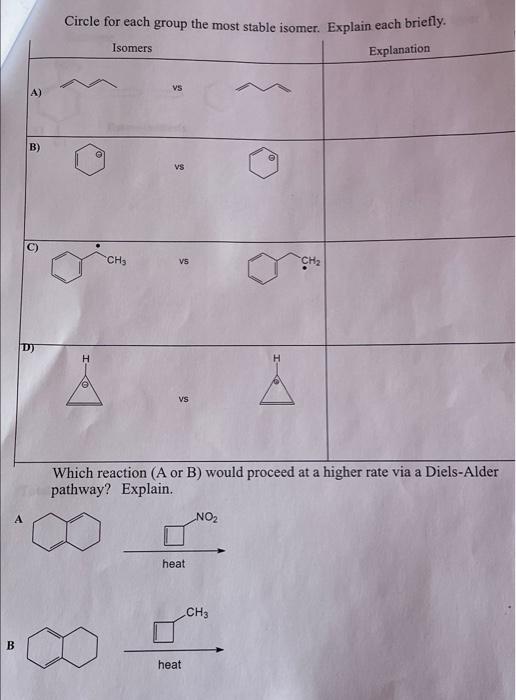 Solved Circle for each group the most stable isomer. Explain | Chegg.com