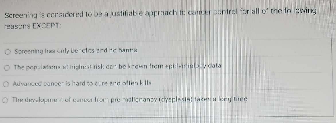 Solved Screening is considered to be a justifiable approach | Chegg.com