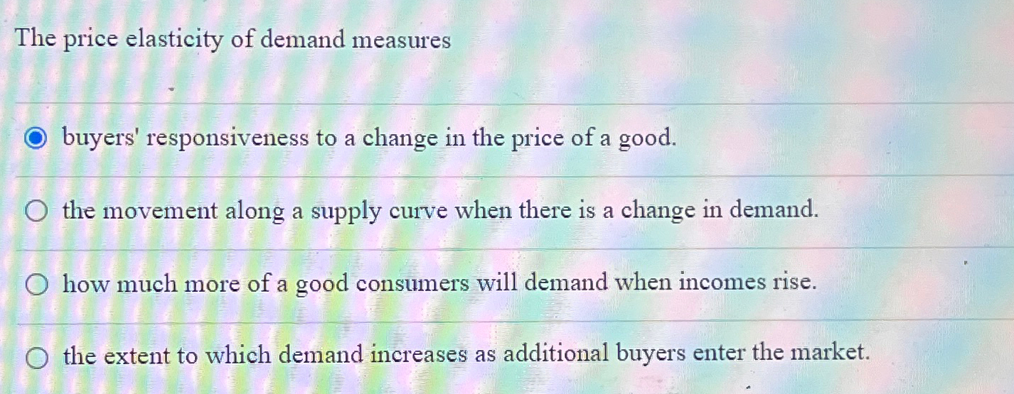Solved The price elasticity of demand measuresbuyers' | Chegg.com