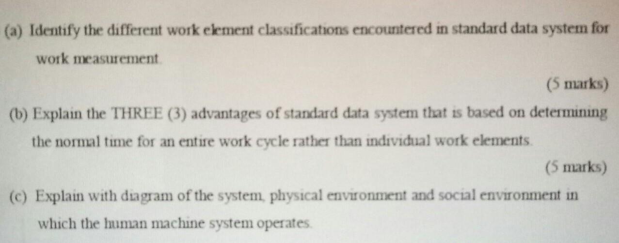 (a) Identify the different work element | Chegg.com