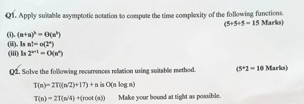 Solved Q1. ﻿Apply suitable asymptotic notation to compute | Chegg.com