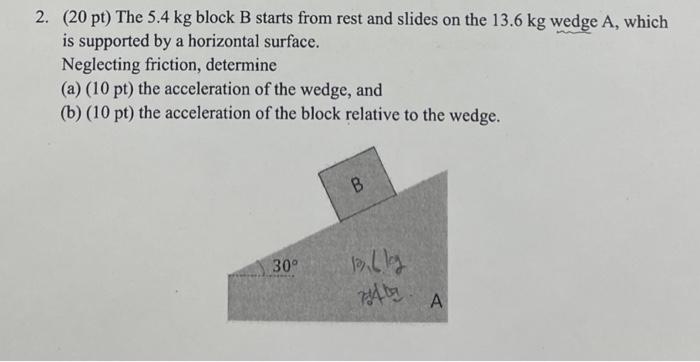 Solved 2. (20 pt) The 5.4 kg block B starts from rest and | Chegg.com