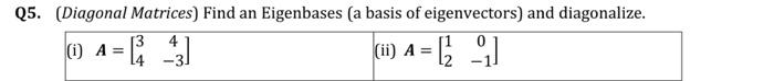Solved Q5. (Diagonal Matrices) Find an Eigenbases (a basis | Chegg.com