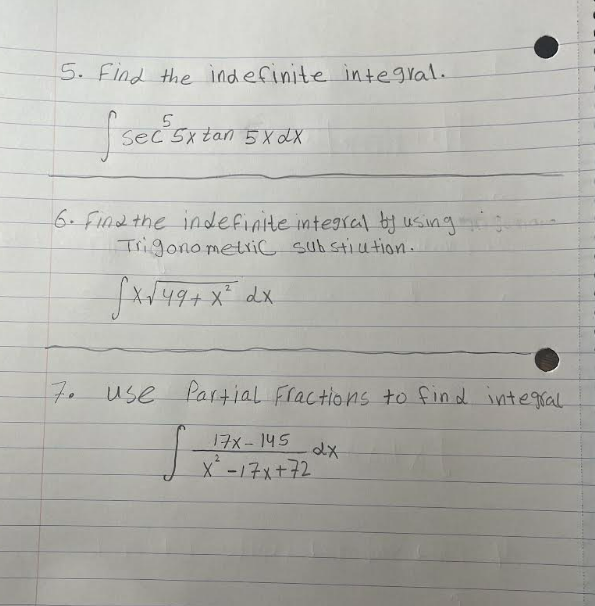 Solved Find the indefinite integral.∫﻿﻿sec55xtan5xdxFind the | Chegg.com