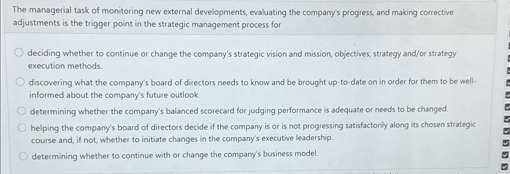 Solved The managerial task of monitoring new external | Chegg.com