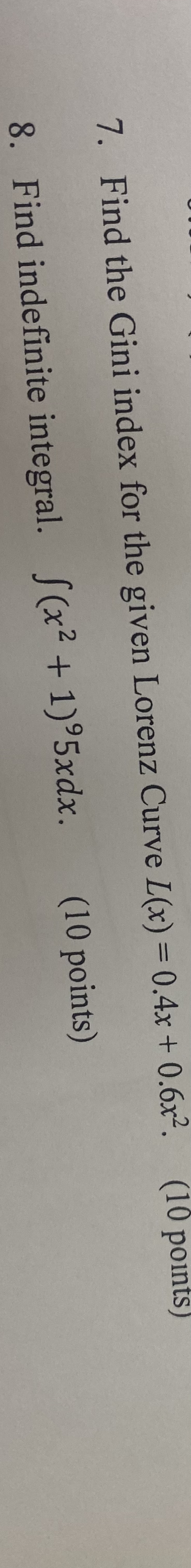 Solved Find the Gini index for the given Lorenz Curve | Chegg.com